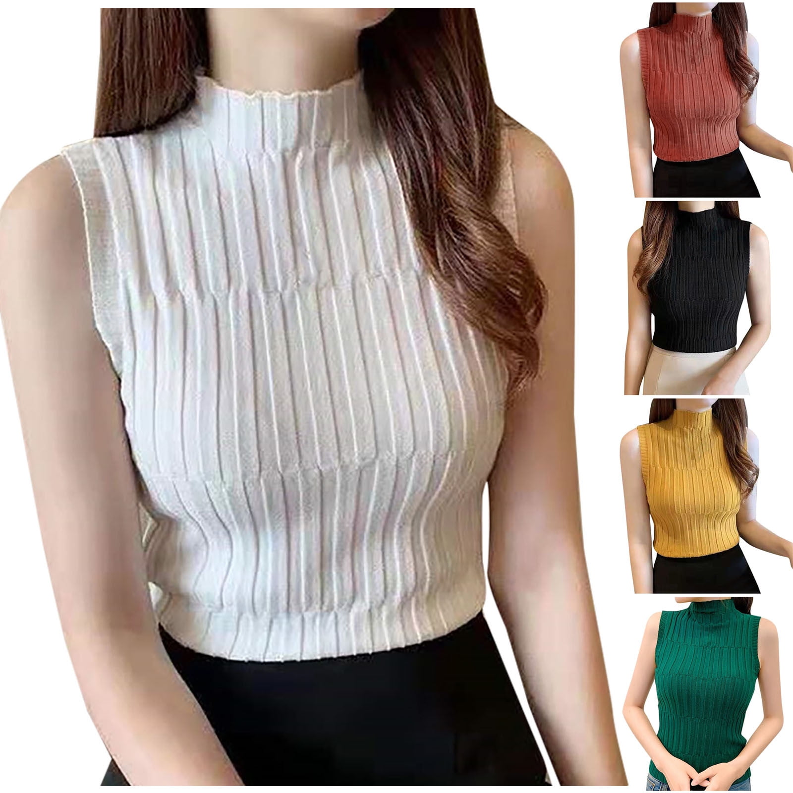 HAPIMO Women's Summer Tank Tops Ribbed Crop Camisole Solid Color Print Tops Sleeveless Shirts ...