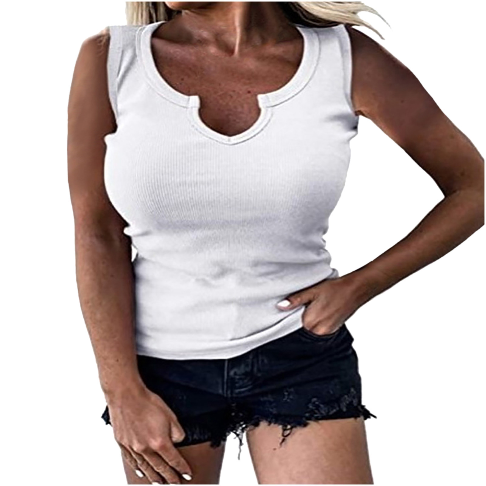 HAPIMO Women's Summer Tank Tops Solid Color Print Tops Trendy Comfy Ribbed Camisole Sleeveless ...