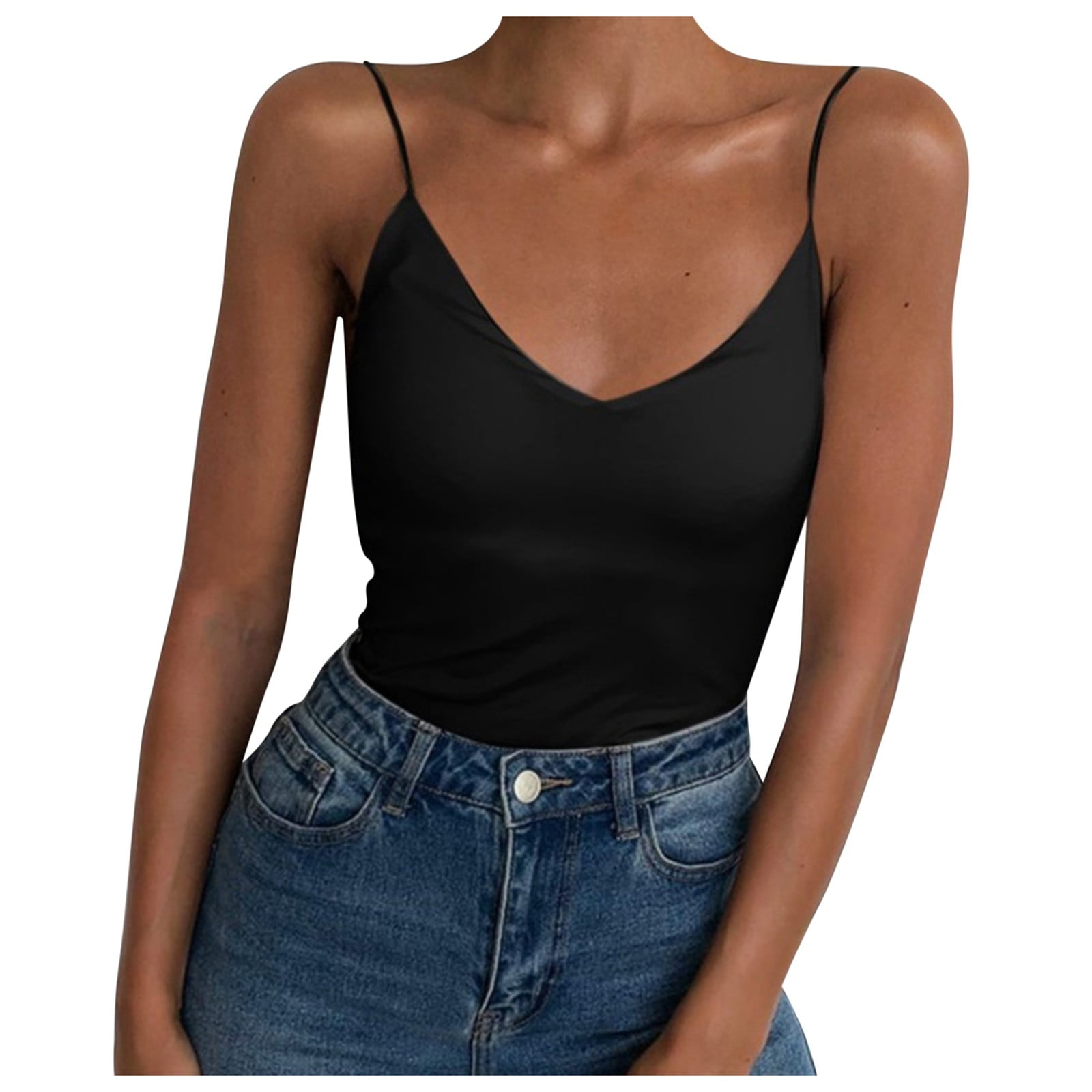 HAPIMO Women's Summer Tank Tops V-Neck Blouse Solid Color Print Tops Casual Slim Fit Camis Vest ...