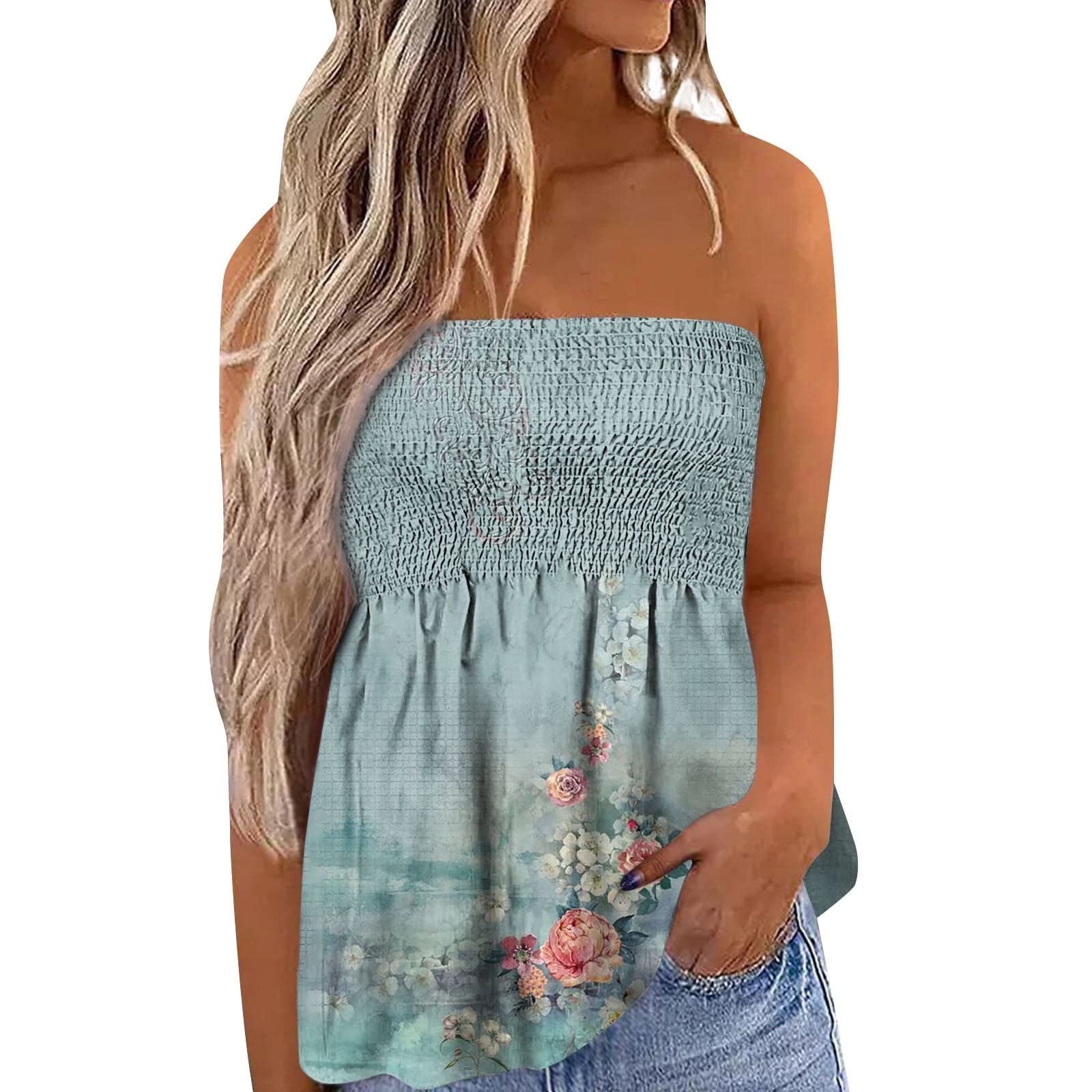 HAPIMO Women's Summer Tank Tube Tops Collarless Blouse Flower Print Tops Pleat Flowy Camis Basic ...