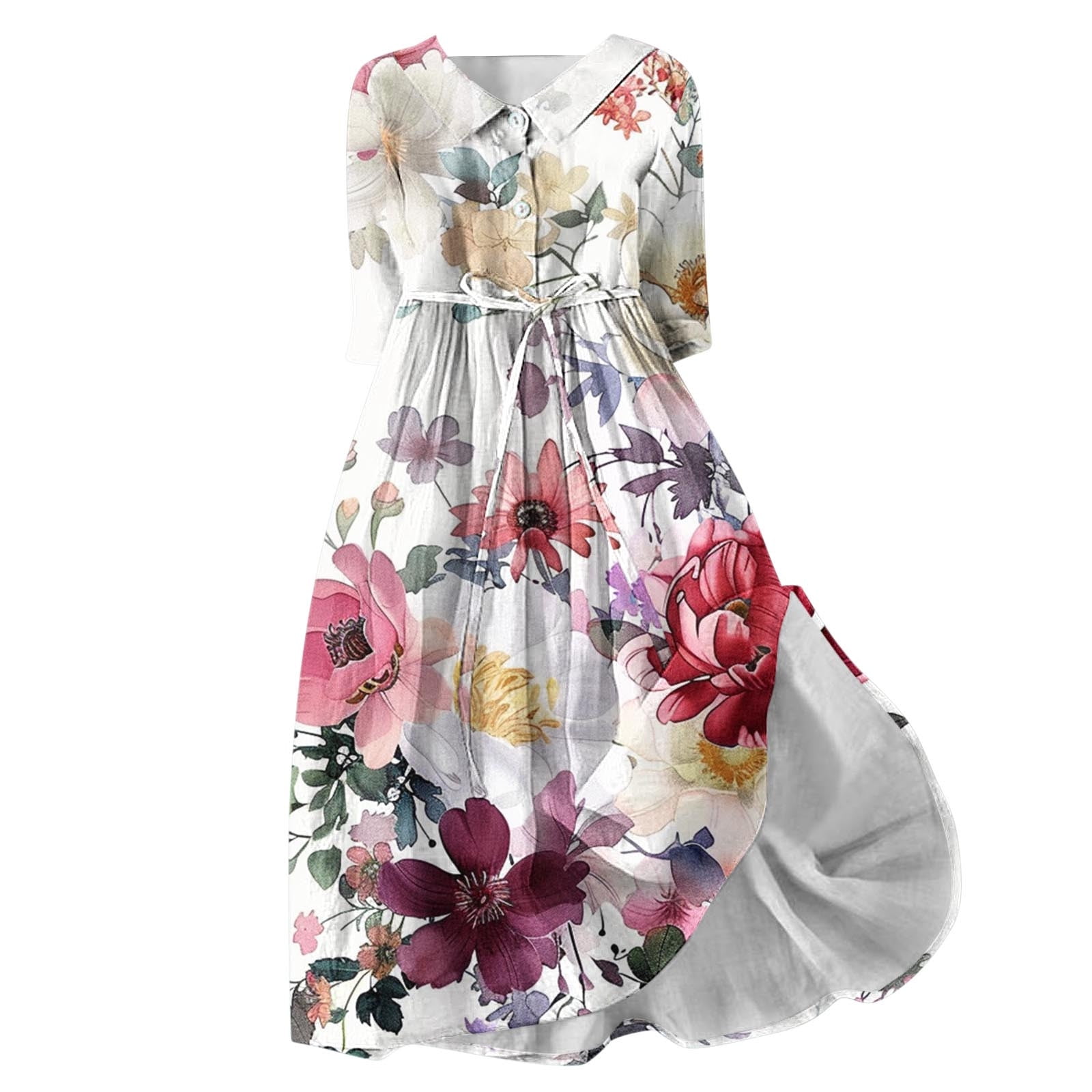 HAPIMO Women's Summer Tea Length A Line Dress Fashion Lapel V Neck ...