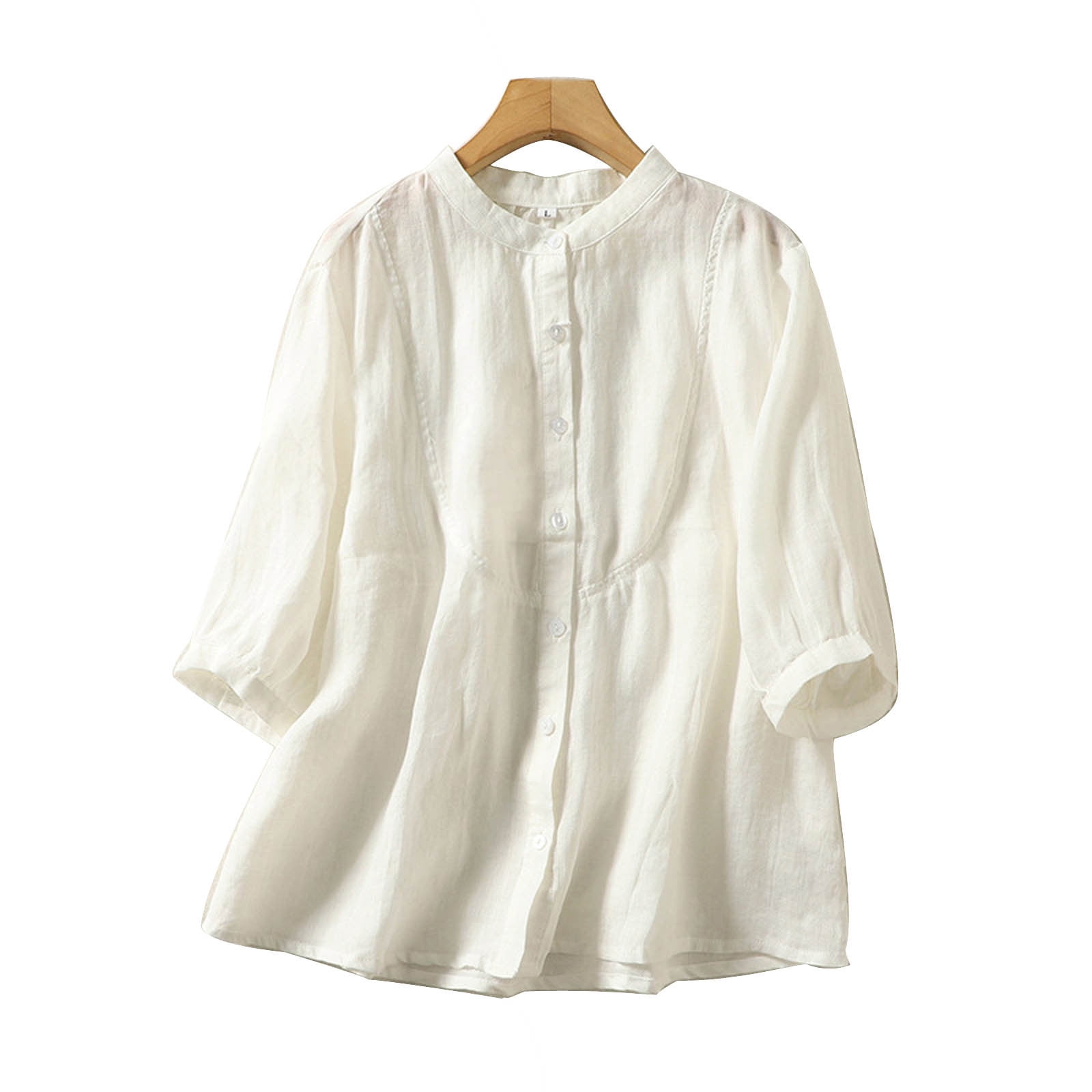 HAPIMO Women's Trendy Cotton Linen Loose Babydolls Shirts Clearance 3/4 Sleeve for Teen Girls ...