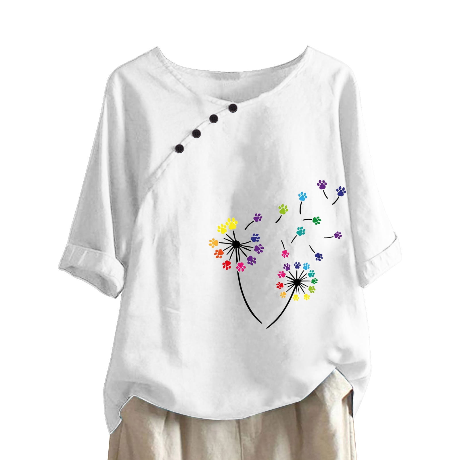 HAPIMO Women's Trendy Cotton Linen Loose Tops Clearance Summer for Teen Girls Short Sleeve V ...