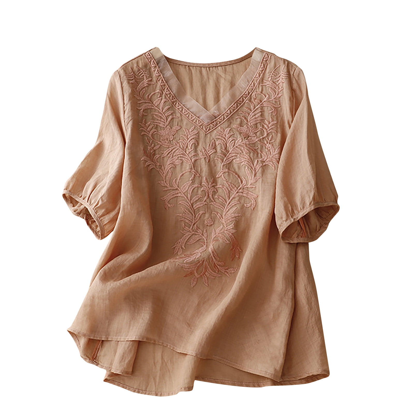 HAPIMO Women's Trendy Loose Cotton Lined Retro Pullover Clearance 3/4 Sleeve V Neck Shirts ...