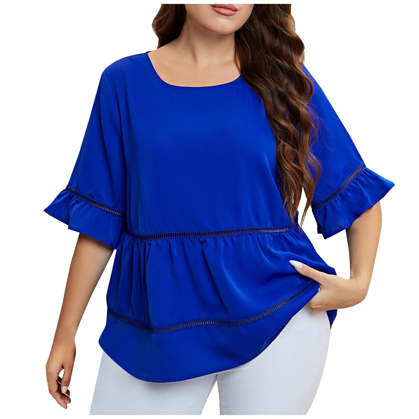 HAPIMO Women's Trendy Plus Size Loose Tops Clearance Summer Lace ...