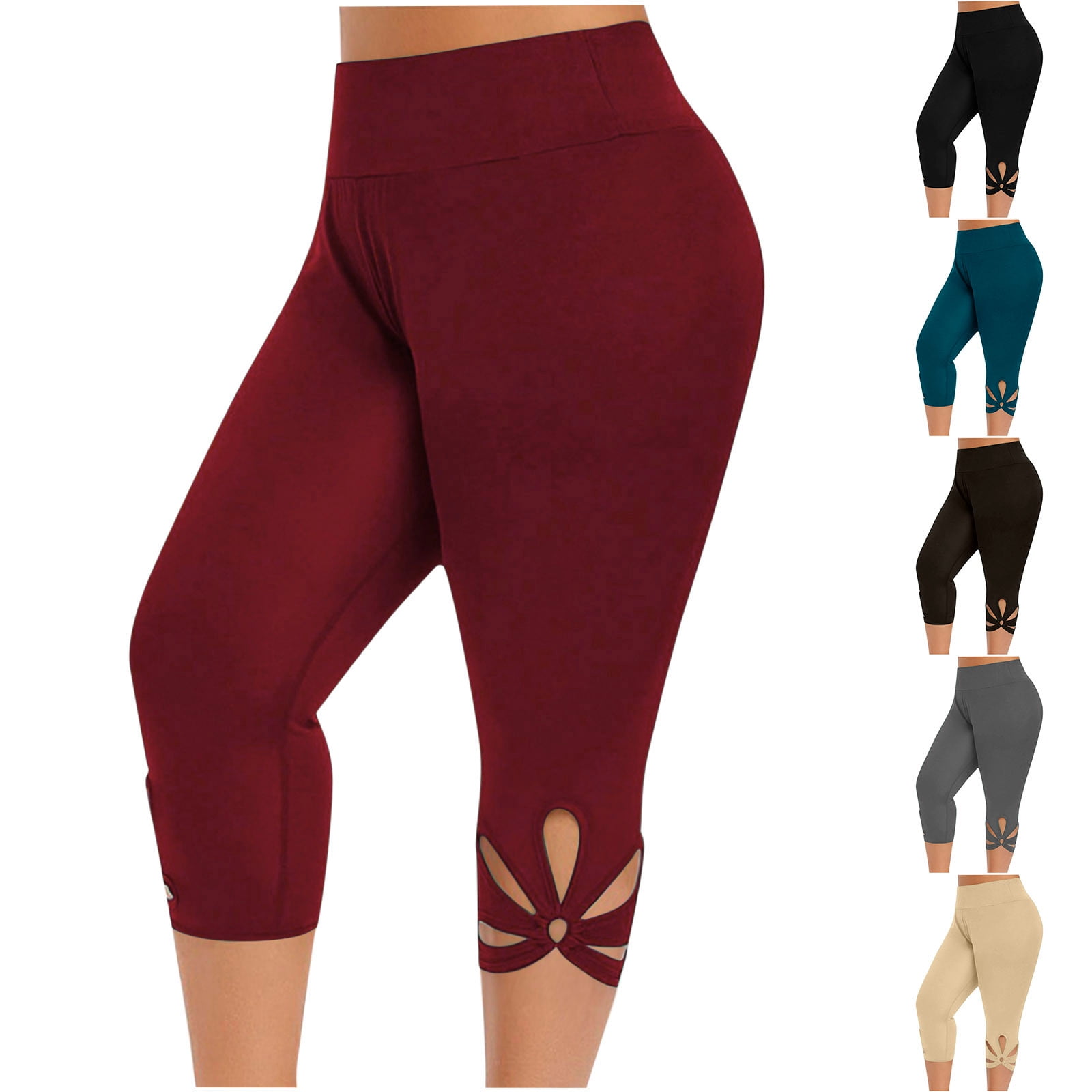 HAPIMO Women's Yoga Legging Capri Pants Fashion Relaxed Solid Cutout ...