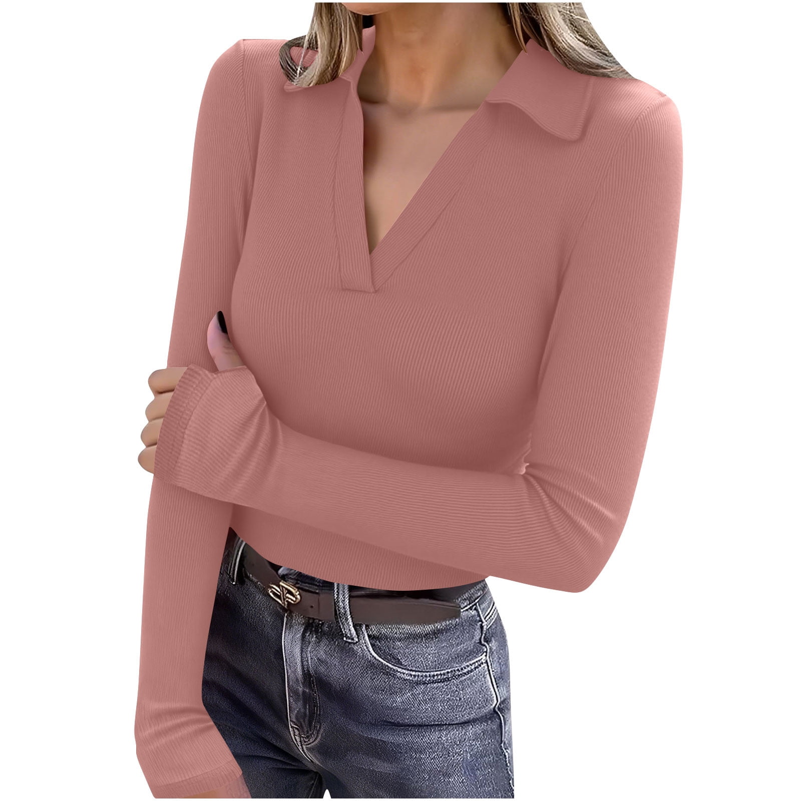 HAPIMO Womens Long Sleeve Shirts Business Casual Work Tops Slim Fit ...