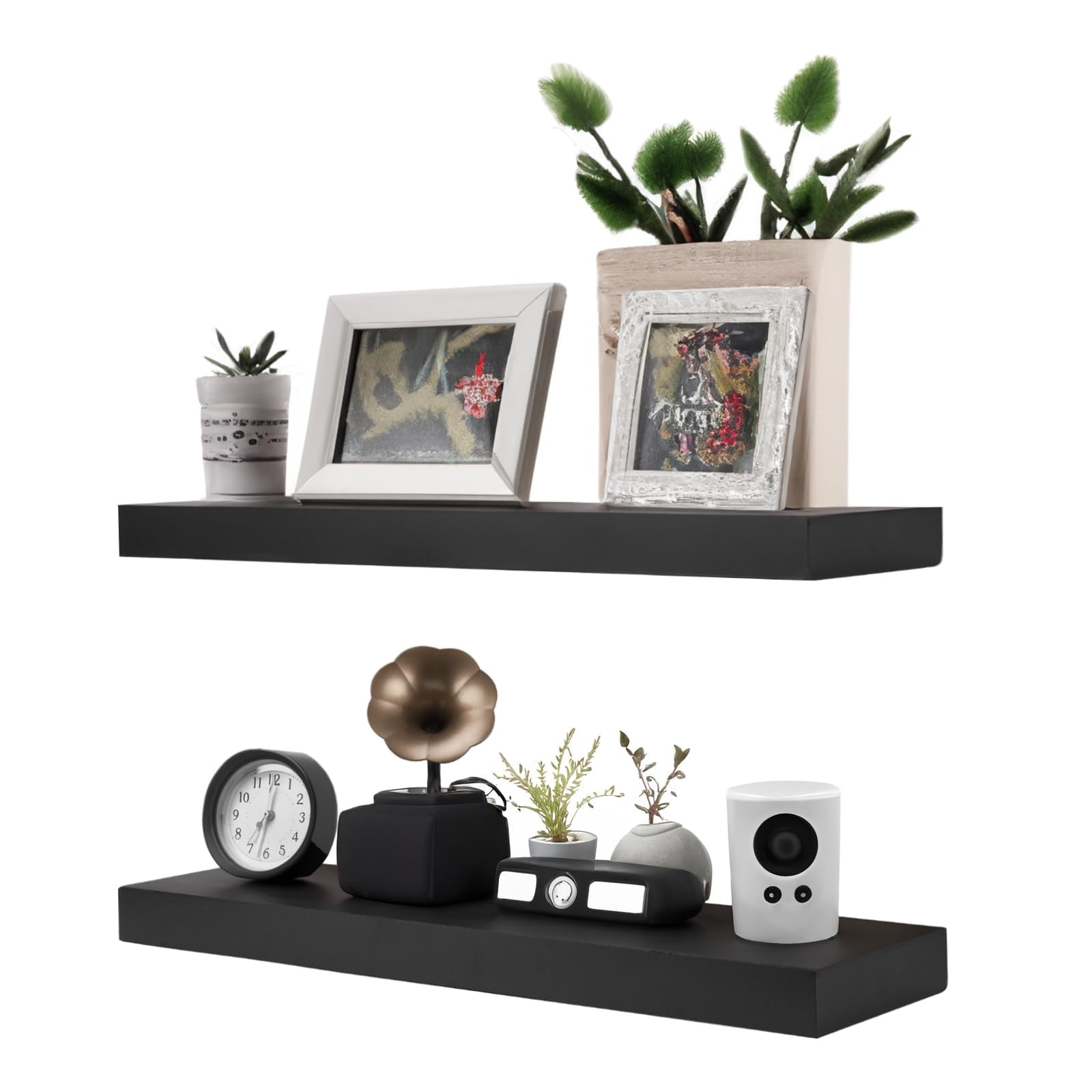 HAPOO 23.6 inch Wood Floating Shelves Wall Mounted Shelves, Black, Set ...