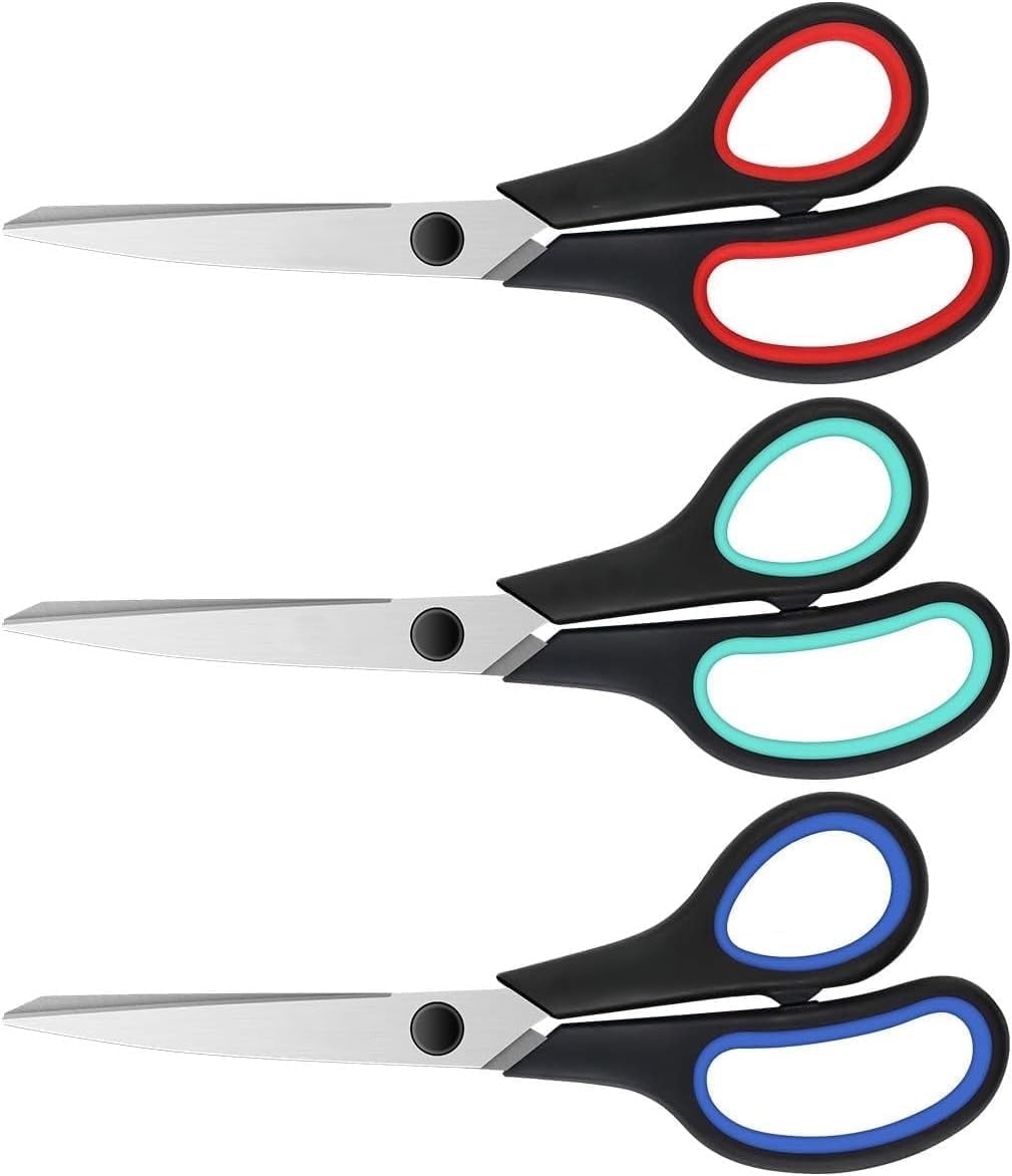 3-Pack 8" Heavy Duty Scissors with Ultra Sharp Blades and Comfort Grip ...