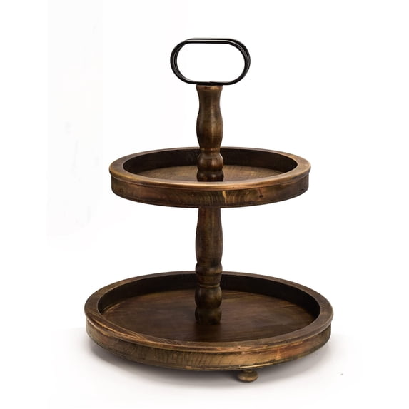 HAPOO Farmhouse Wooden Decorative Two-Tier Trays, 2 Tier Serving Tray ...