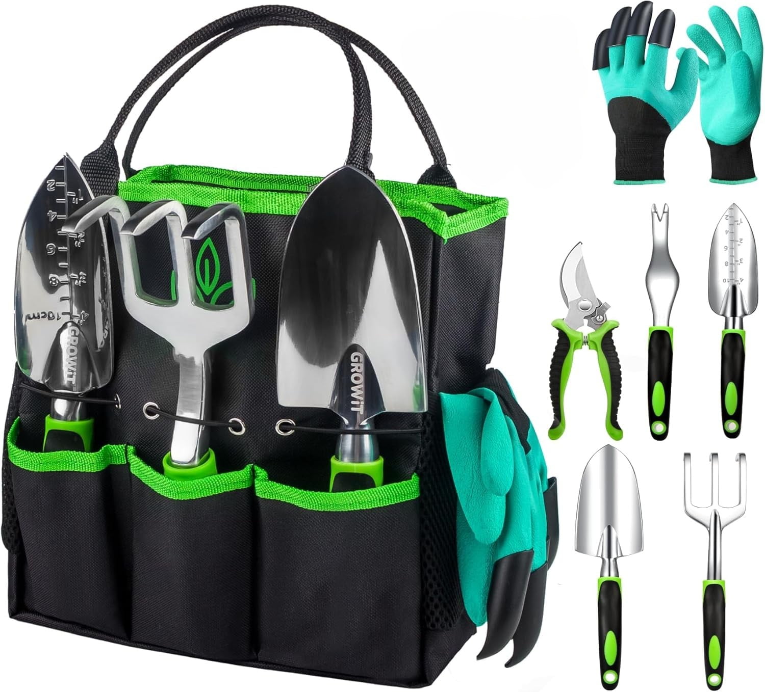 HAPOO Heavy Duty Gardening Tool Set with 9 Pieces, Durable and ...