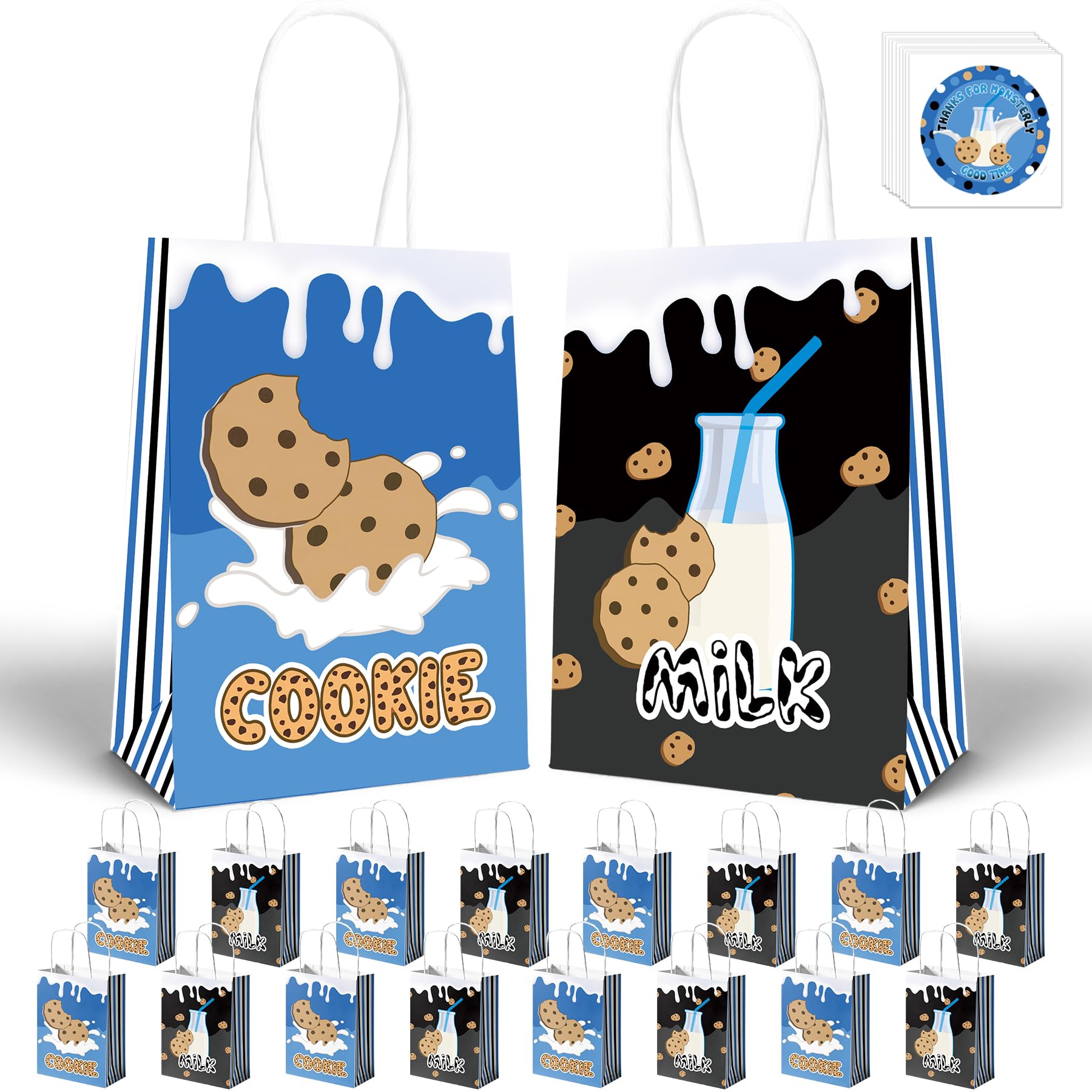HAPPARTY Milk and Cookie Goodie Gift Handle Bag 16PCS with Stickers ...