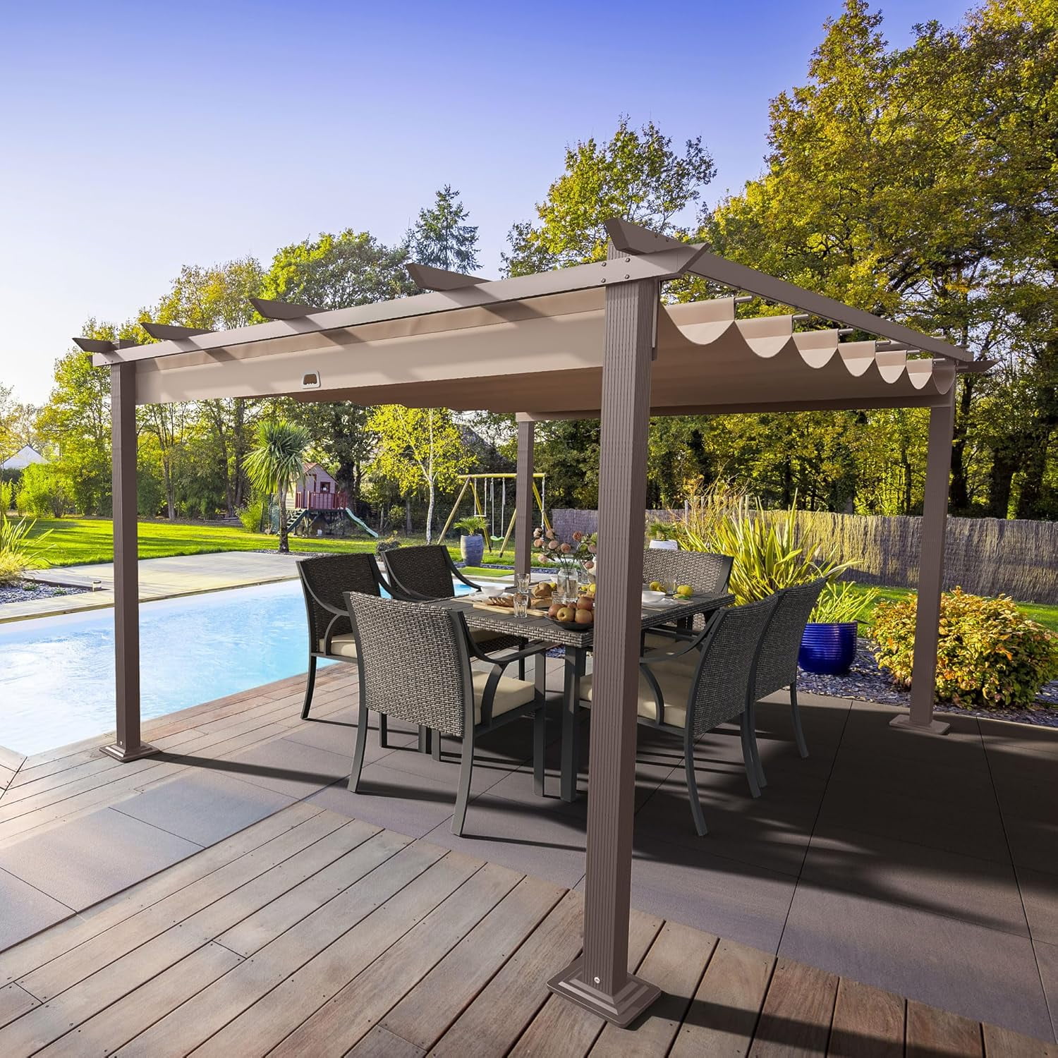 HAPPATIO 10'*13' Outdoor Retractable Pergola Canopy Patio Pergola with ...