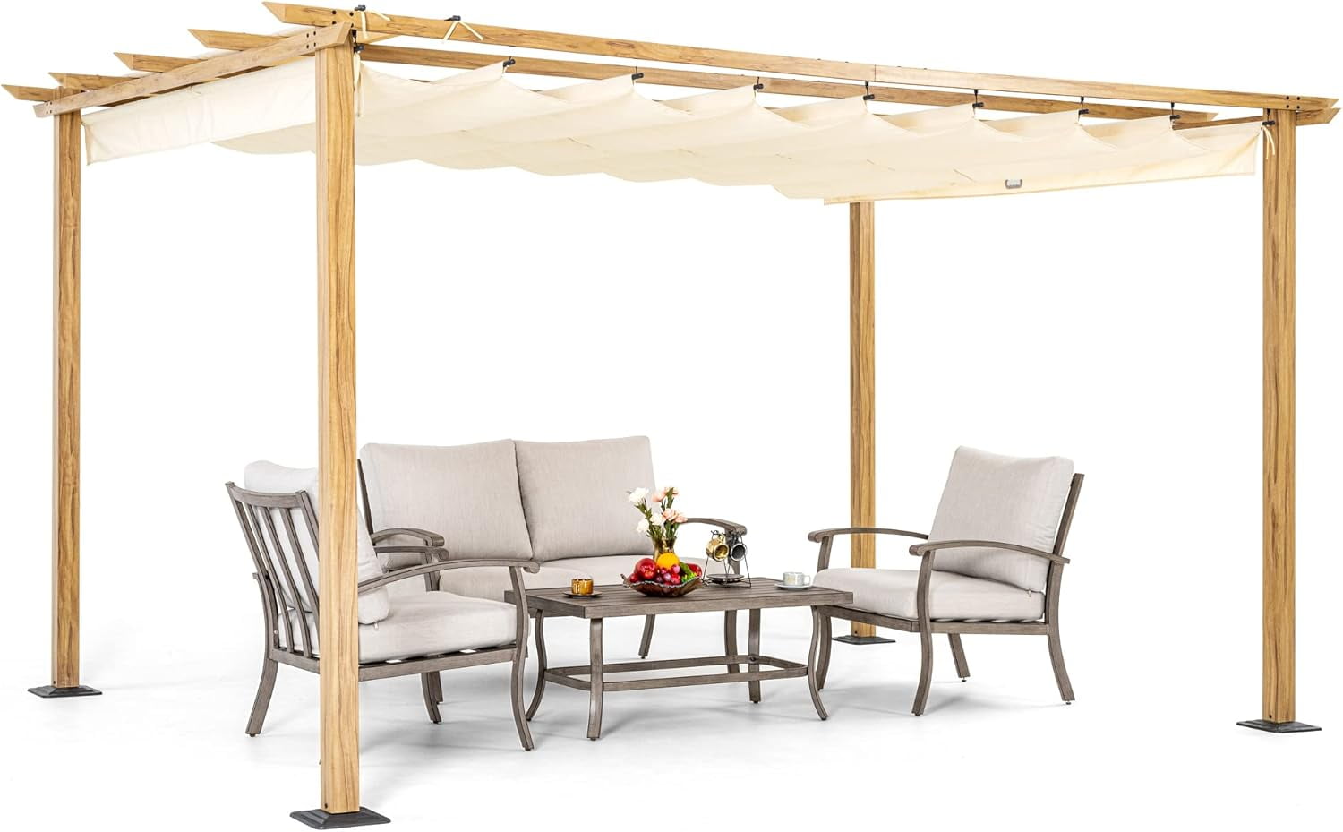 HAPPATIO 10' X 13' Retractable Pergola Canopy for Backyard, Garden ...