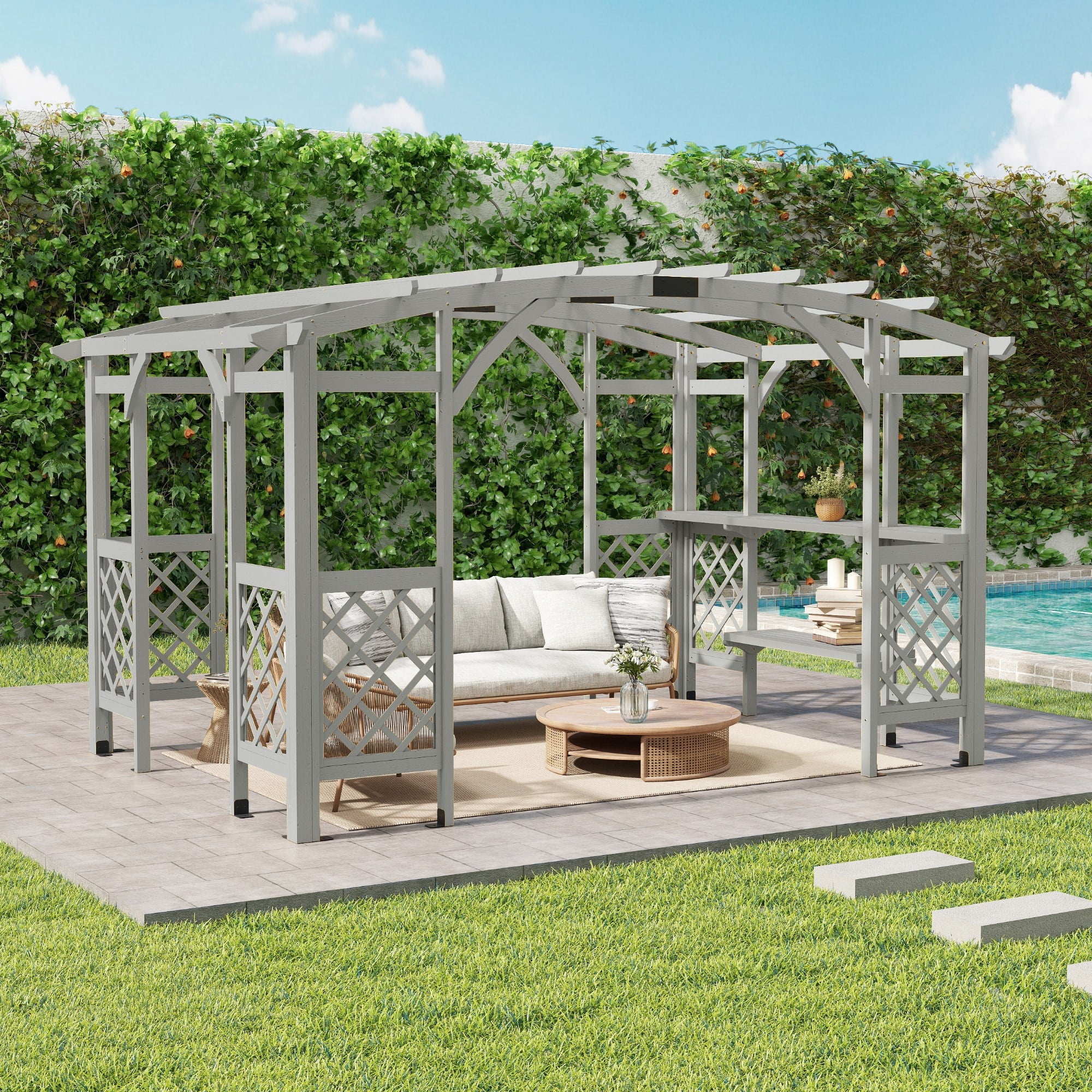 HAPPATIO 10' x 14' Pergola Outdoor, Wooden Pergola Grape Trellis with ...