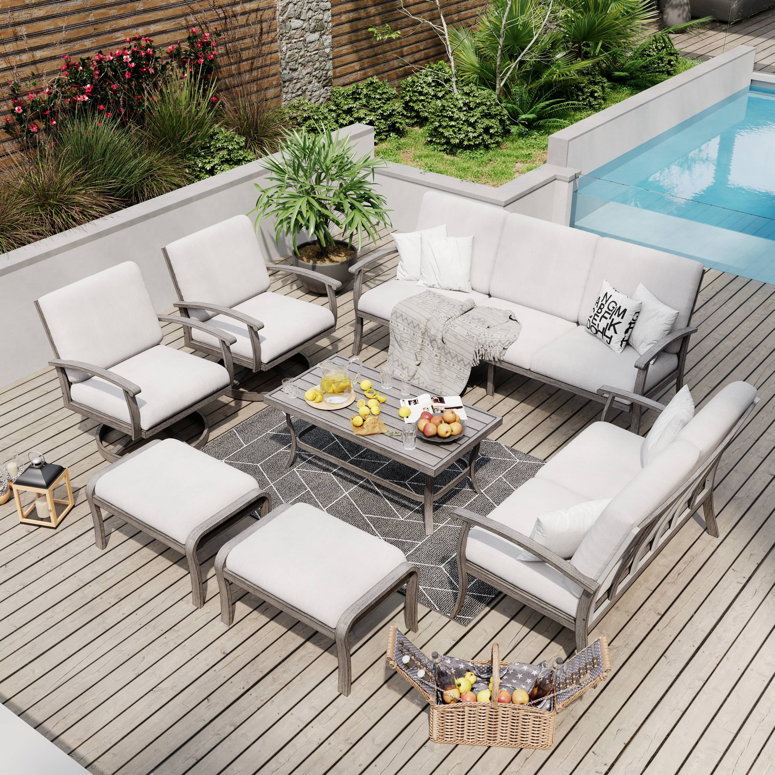 HAPPATIO 7 Piece Aluminum Patio Furniture Set, 3-Seat Outdoor Loveseat ...