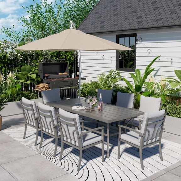 Happatio 7 Piece Patio Dining Set, Aluminum Frame, Washable Cushions ...
