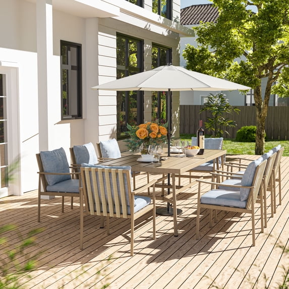 HAPPATIO 9-Piece Patio Table and Chairs Set for 8, Aluminum Outdoor ...