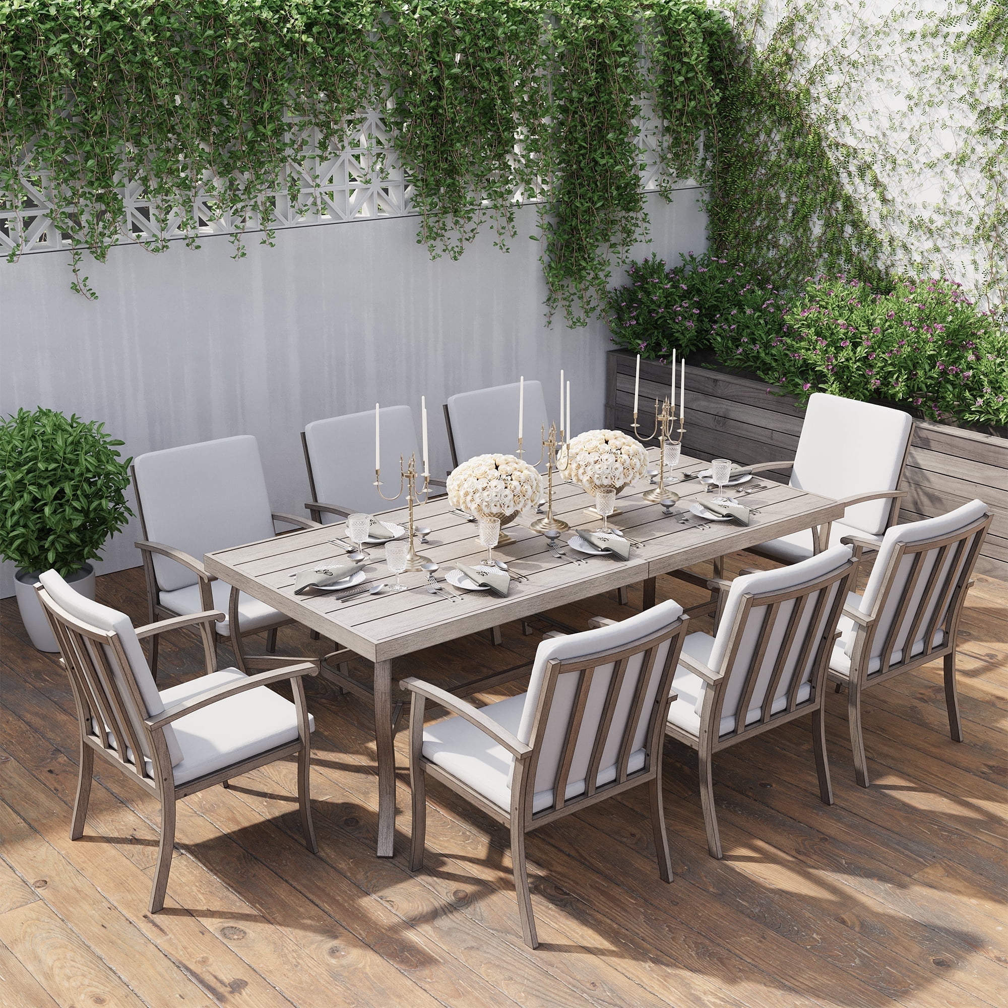 HAPPATIO Aluminum 9 Piece Patio Dining Set - Aluminum Outdoor Dining ...