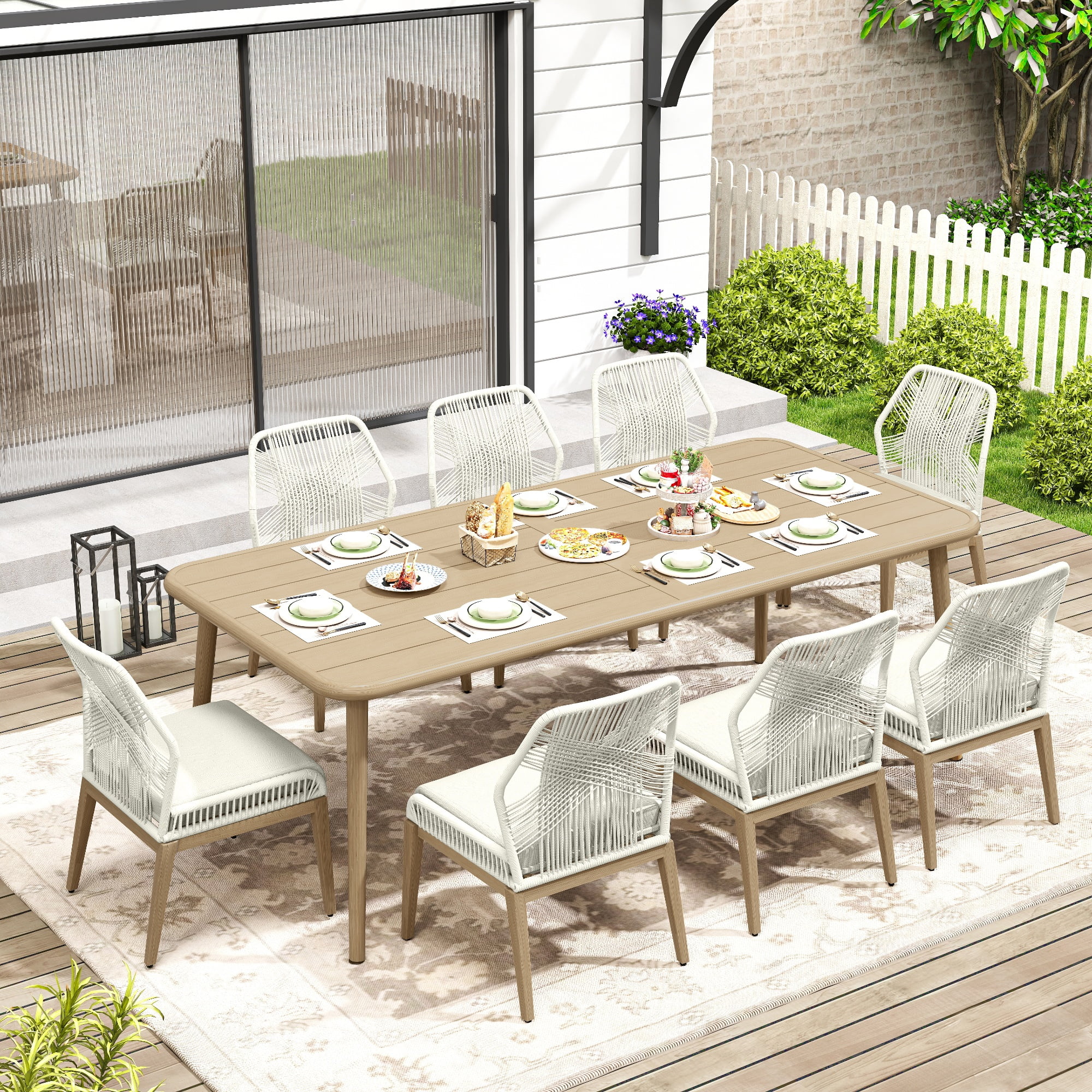 HAPPATIO Outdoor Dining Sets for 8, 9-Piece Patio Table and Chairs Set ...