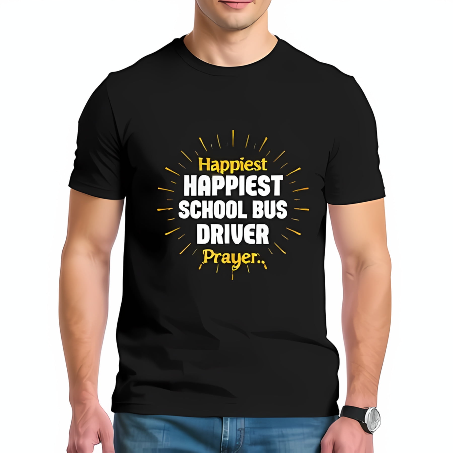 HAPPIEST School Bus Driver Cotton Short Sleeve T-Shirt with Joyful ...