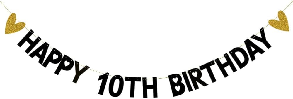 HAPPY 10TH BIRTHDAY Banner,,Black Paper Glitter Party Decorations for ...