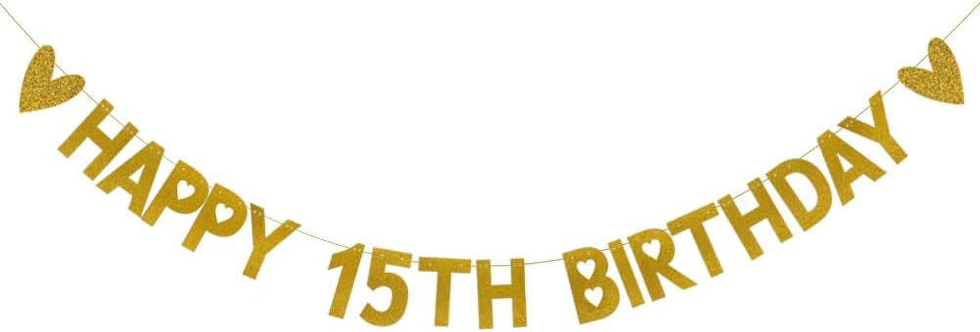 HAPPY 15TH BIRTHDAY Banner,,Gold Paper Glitter Party Decorations for 15 ...