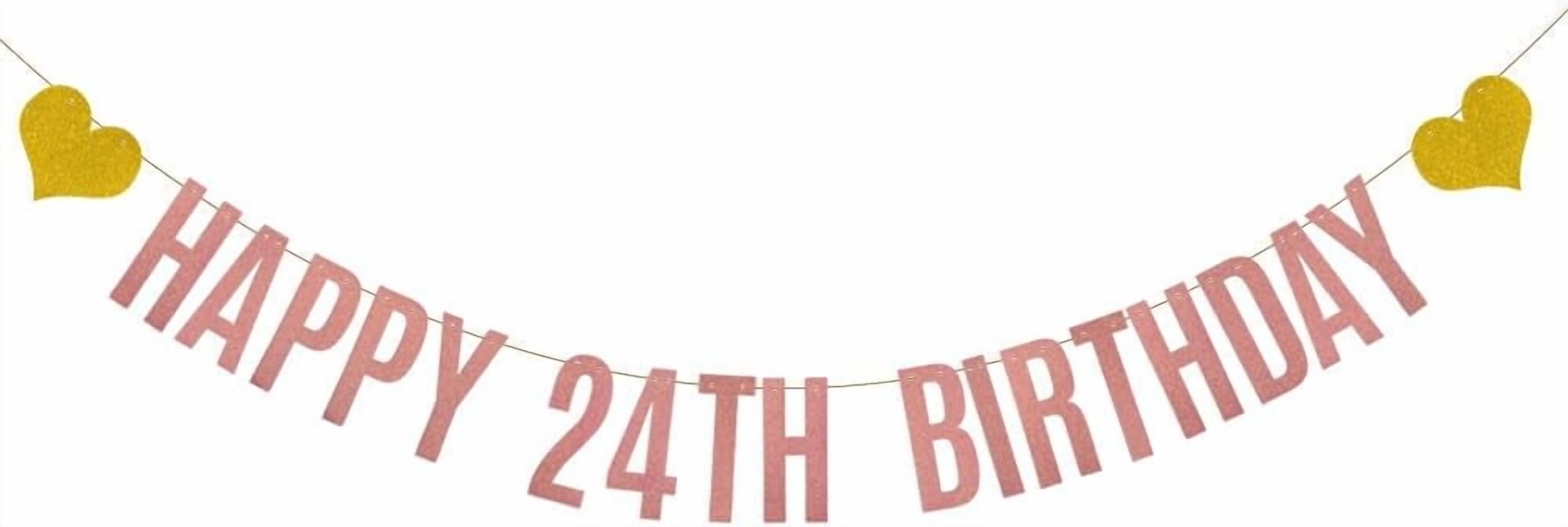 HAPPY 24TH BIRTHDAY Banner, Pre-Strung, Rose Gold Glitter Paper ...