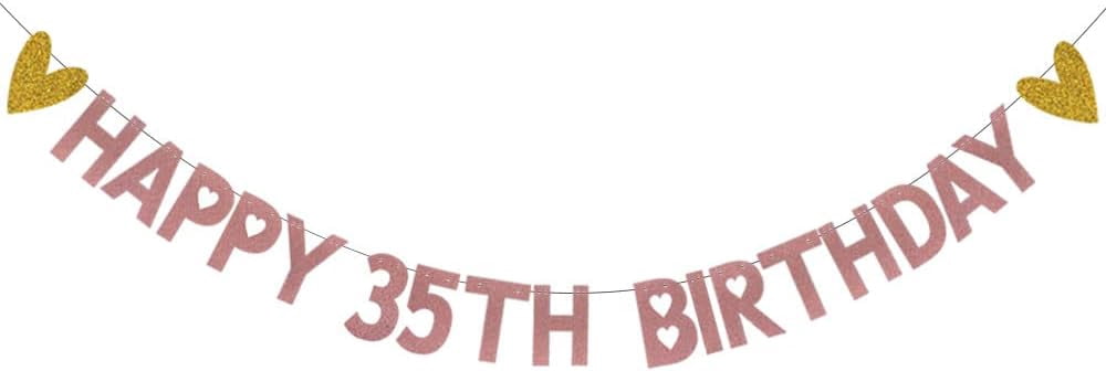 HAPPY 35TH BIRTHDAY Banner,,Rose Gold Paper Glitter Party Decorations ...