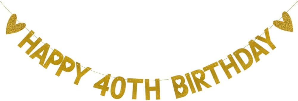 HAPPY 40TH BIRTHDAY Banner,,Gold Paper Glitter Party Decorations for 40 ...