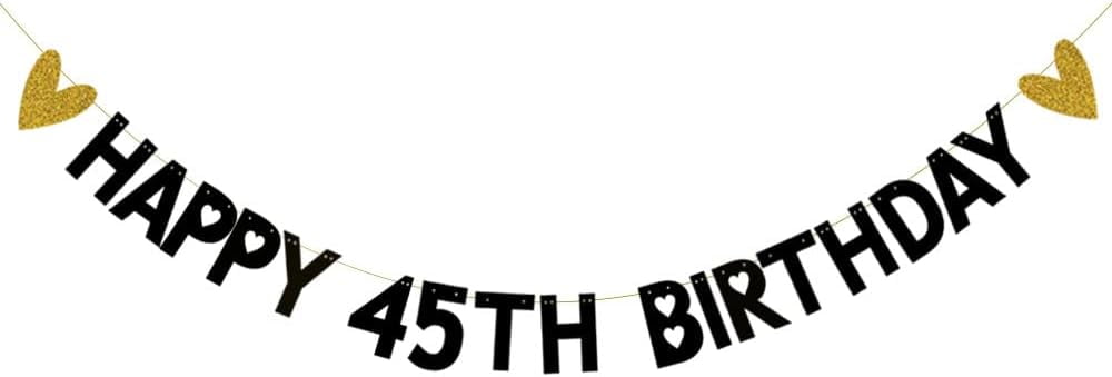 HAPPY 45TH BIRTHDAY Banner,,Black Paper Glitter Party Decorations for ...