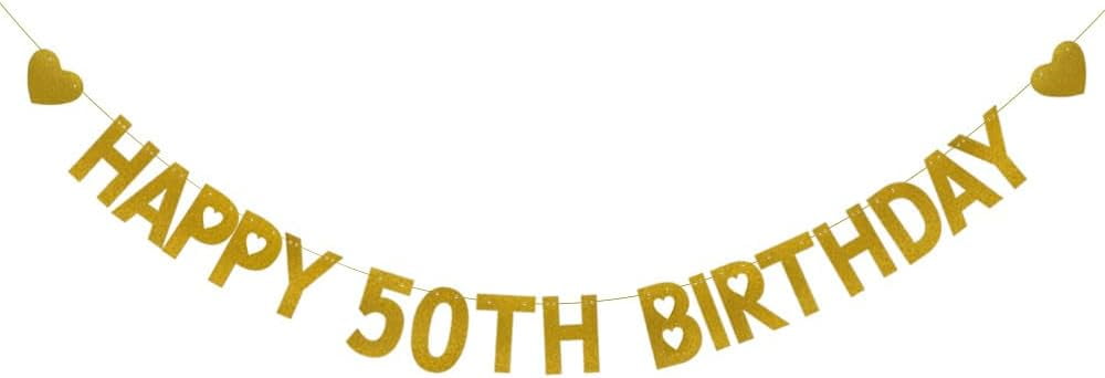 HAPPY 50TH BIRTHDAY Banner, Pre-Strung, Gold Glitter Paper Garlands for ...