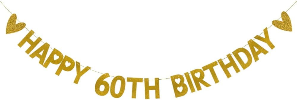 HAPPY 60TH BIRTHDAY Banner,,Gold Paper Glitter Party Decorations for 60 ...
