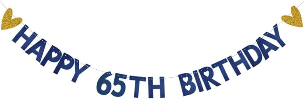 HAPPY 65TH BIRTHDAY Banner,,Blue Paper Glitter Party Decorations for 65 ...