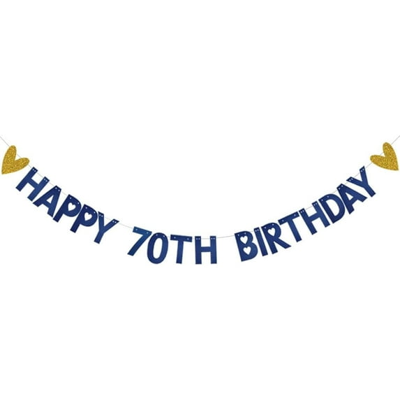 HAPPY 70TH BIRTHDAY Banner,,Blue Paper Glitter Party Decorations for 70 ...
