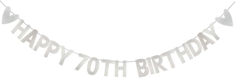 HAPPY 70TH BIRTHDAY Banner,,Silvery Paper Glitter Party Decorations for ...