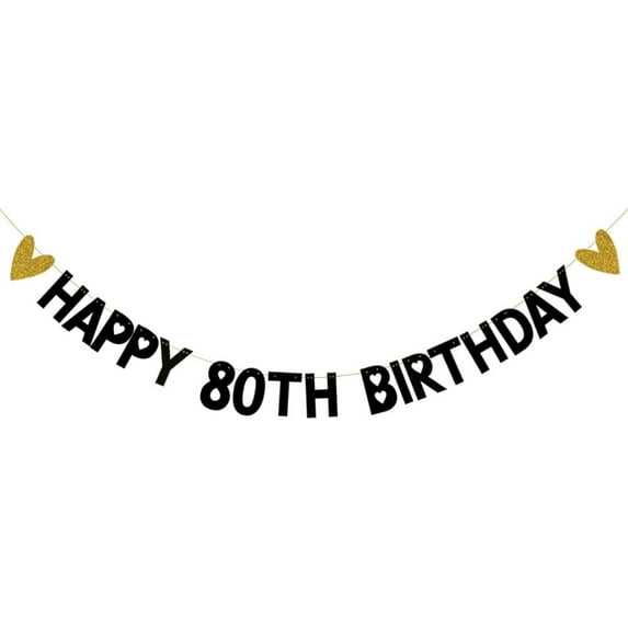 HAPPY 80TH BIRTHDAY Banner,,Black Paper Glitter Party Decorations for ...