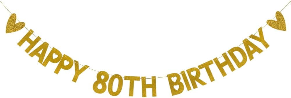 HAPPY 80TH BIRTHDAY Banner,,Gold Paper Glitter Party Decorations for 80 ...