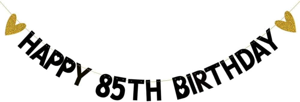 HAPPY 85TH BIRTHDAY Banner,,Black Paper Glitter Party Decorations for ...