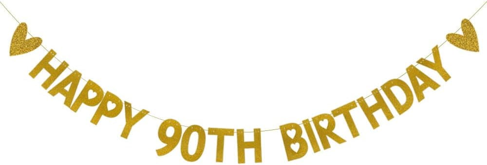 HAPPY 90TH BIRTHDAY Banner,,Gold Paper Glitter Party Decorations for 90 ...