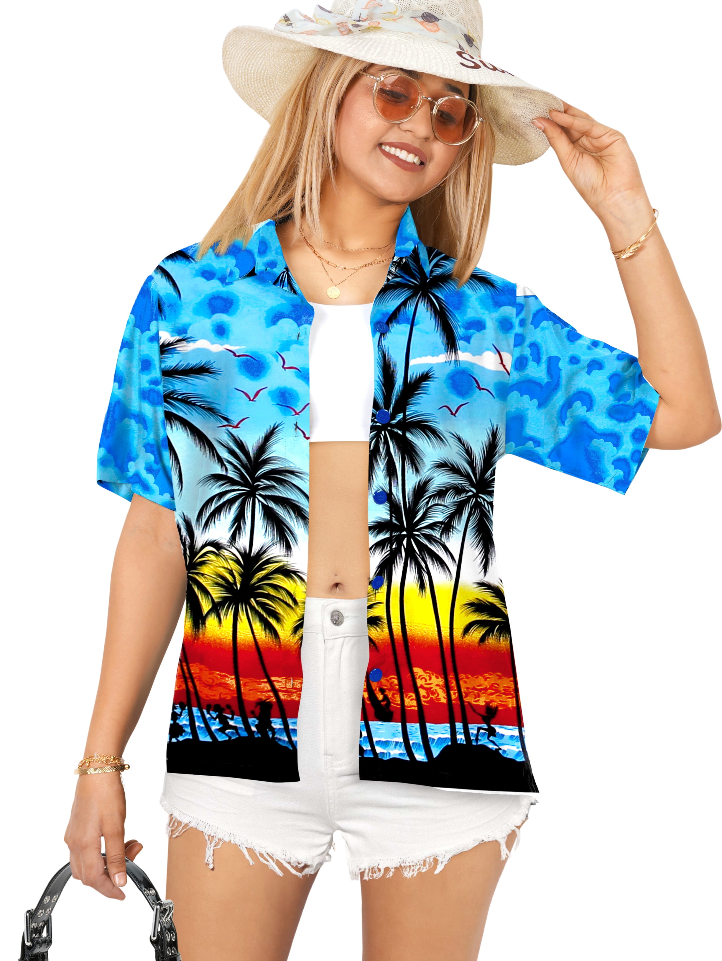 HAPPY BAY Button Down Shirt for Women Casual Beach Party Short Sleeve ...