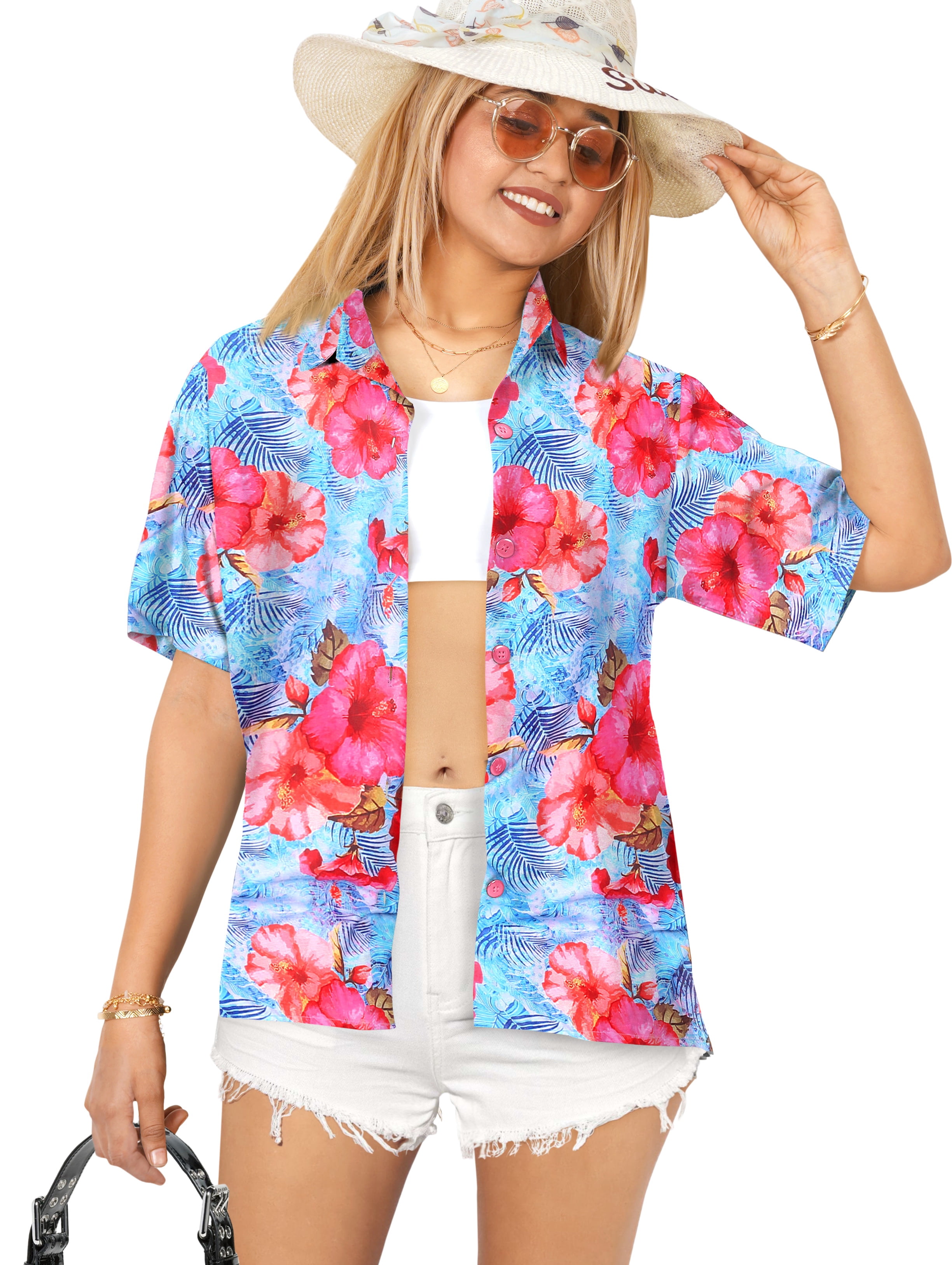 HAPPY BAY Button Down Shirt for Women Floral Summer Beach Party Tops ...