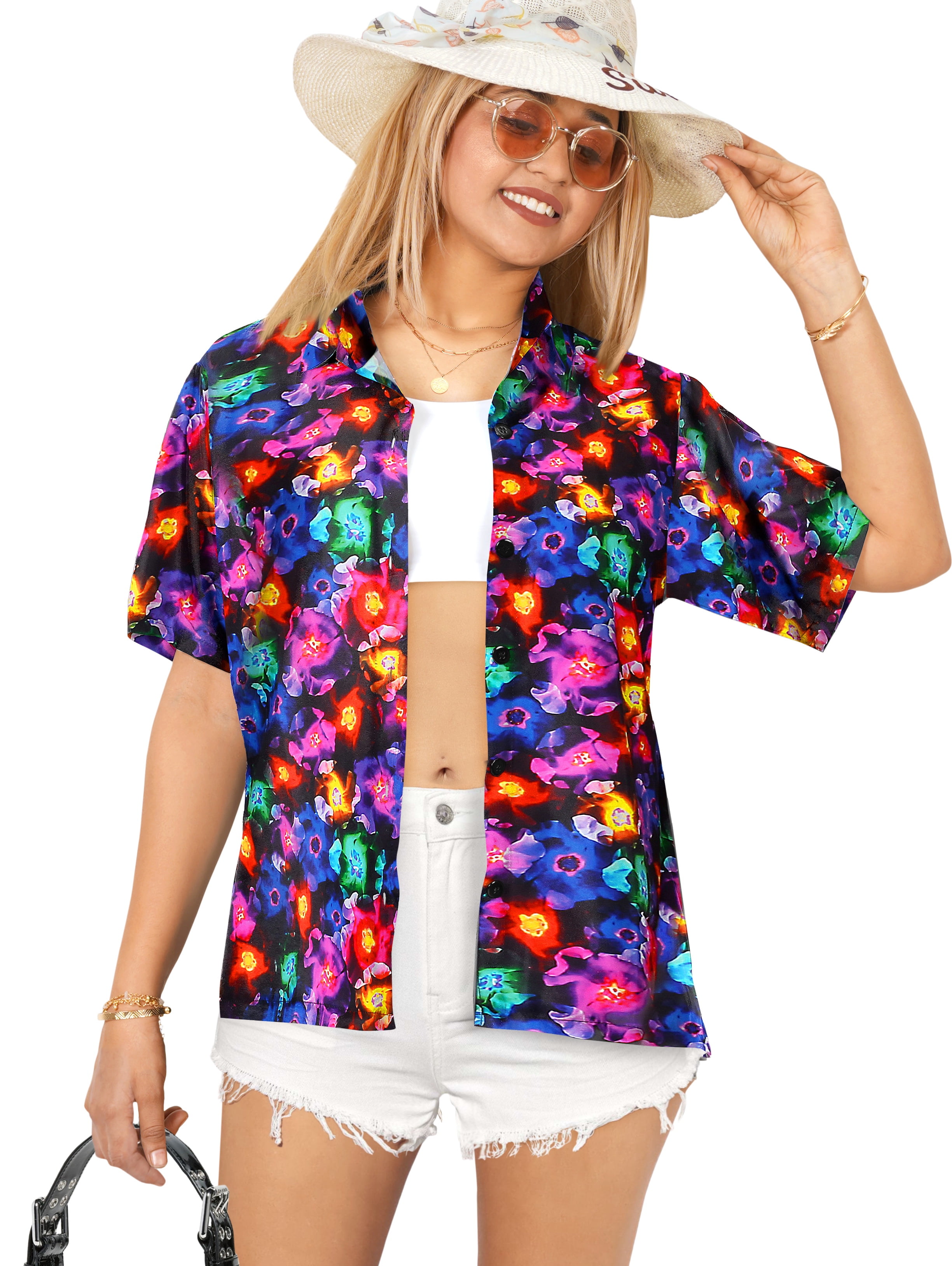 HAPPY BAY Hawaiian Shirts Womens Casual Summer Beach Party Blouse Shirt ...
