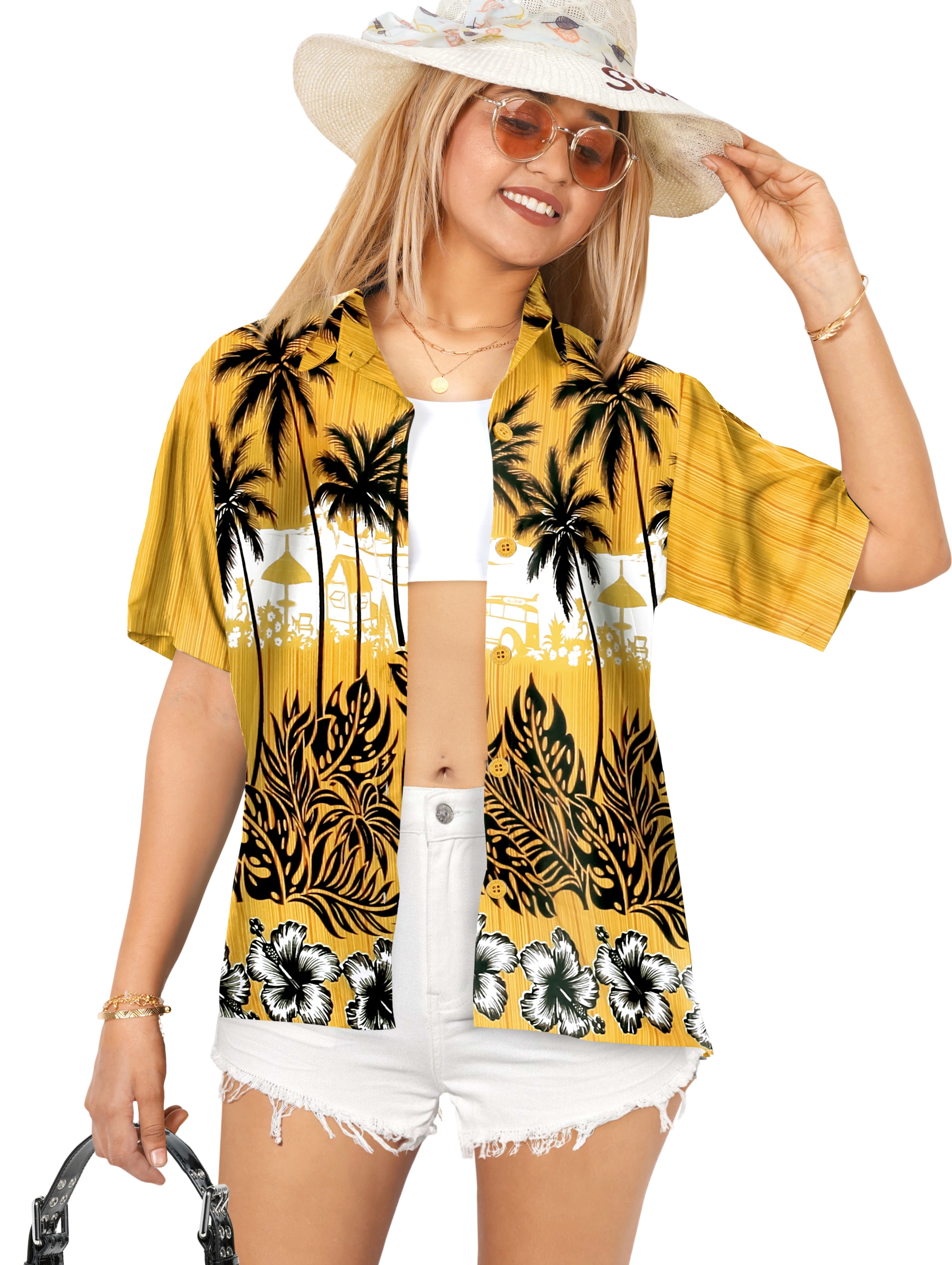 HAPPY BAY Hawaiian Shirts Womens Casual Summer Beach Party Blouse Shirt ...
