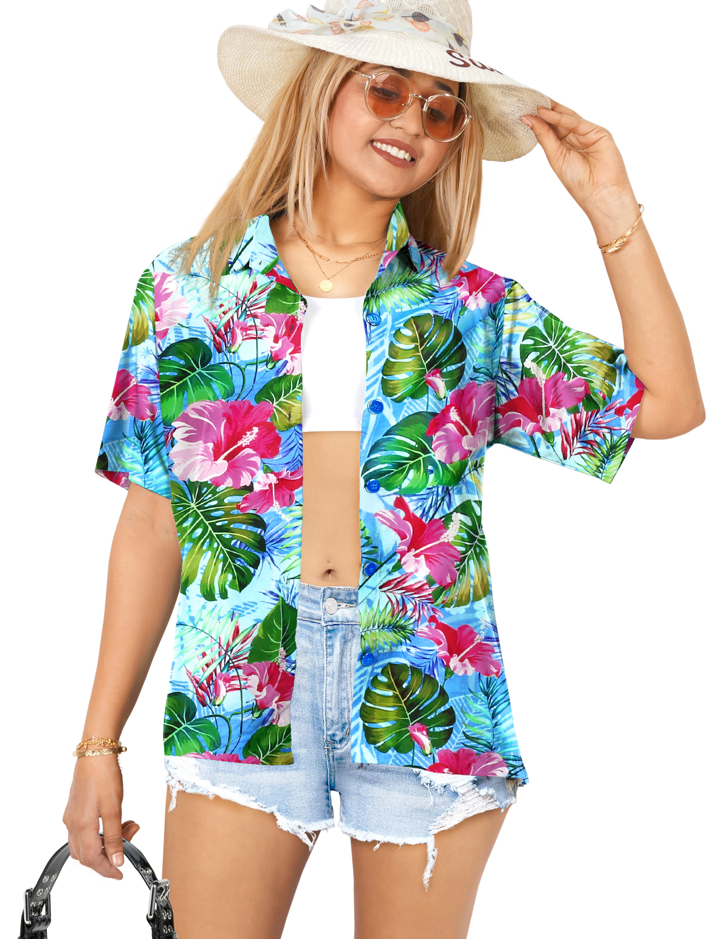 HAPPY BAY Hawaiian Shirts Womens Casual Summer Beach Party Blouse Shirt ...