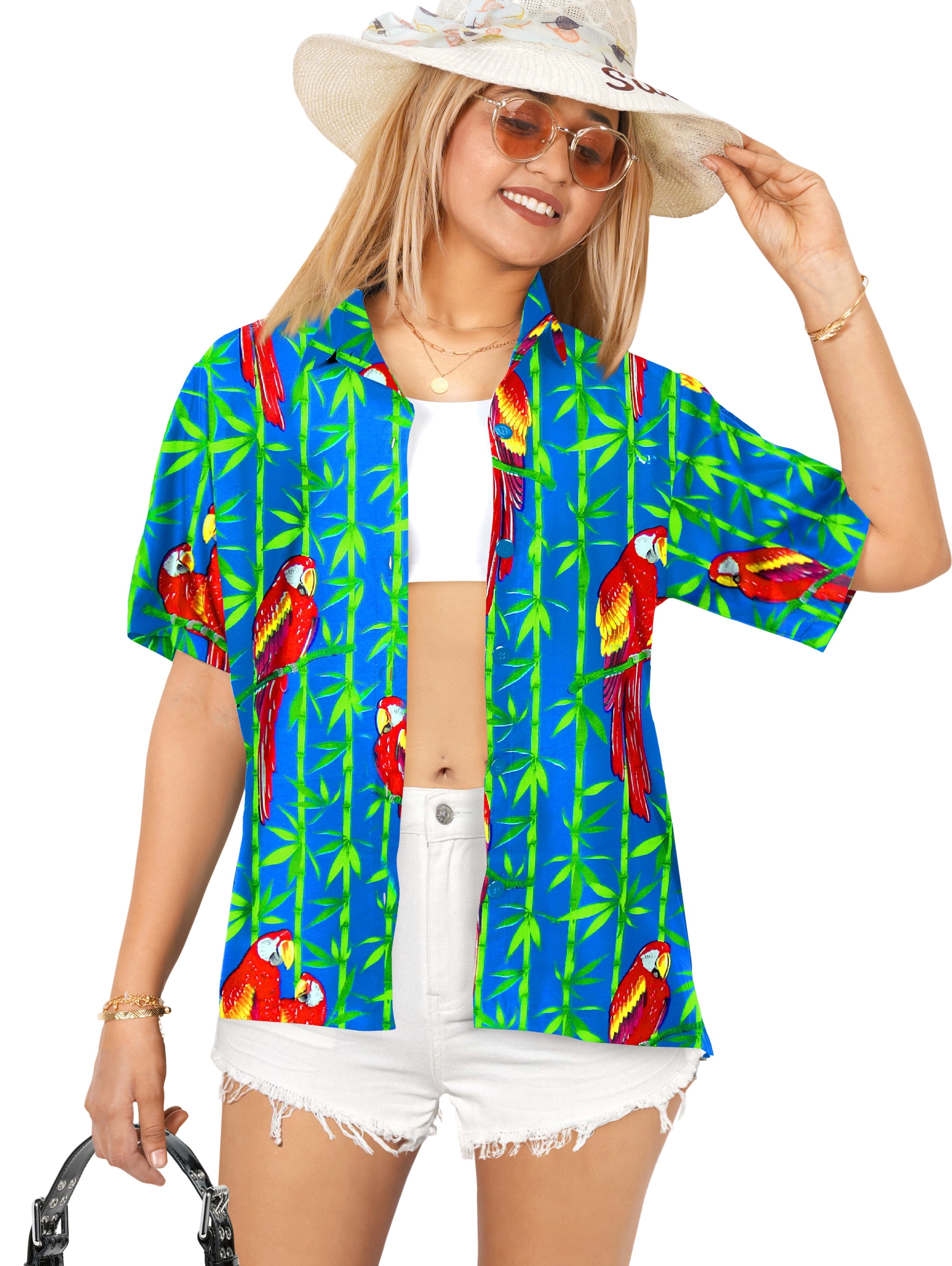 HAPPY BAY Hawaiian Shirts Womens Casual Summer Beach Party Blouse Shirt ...