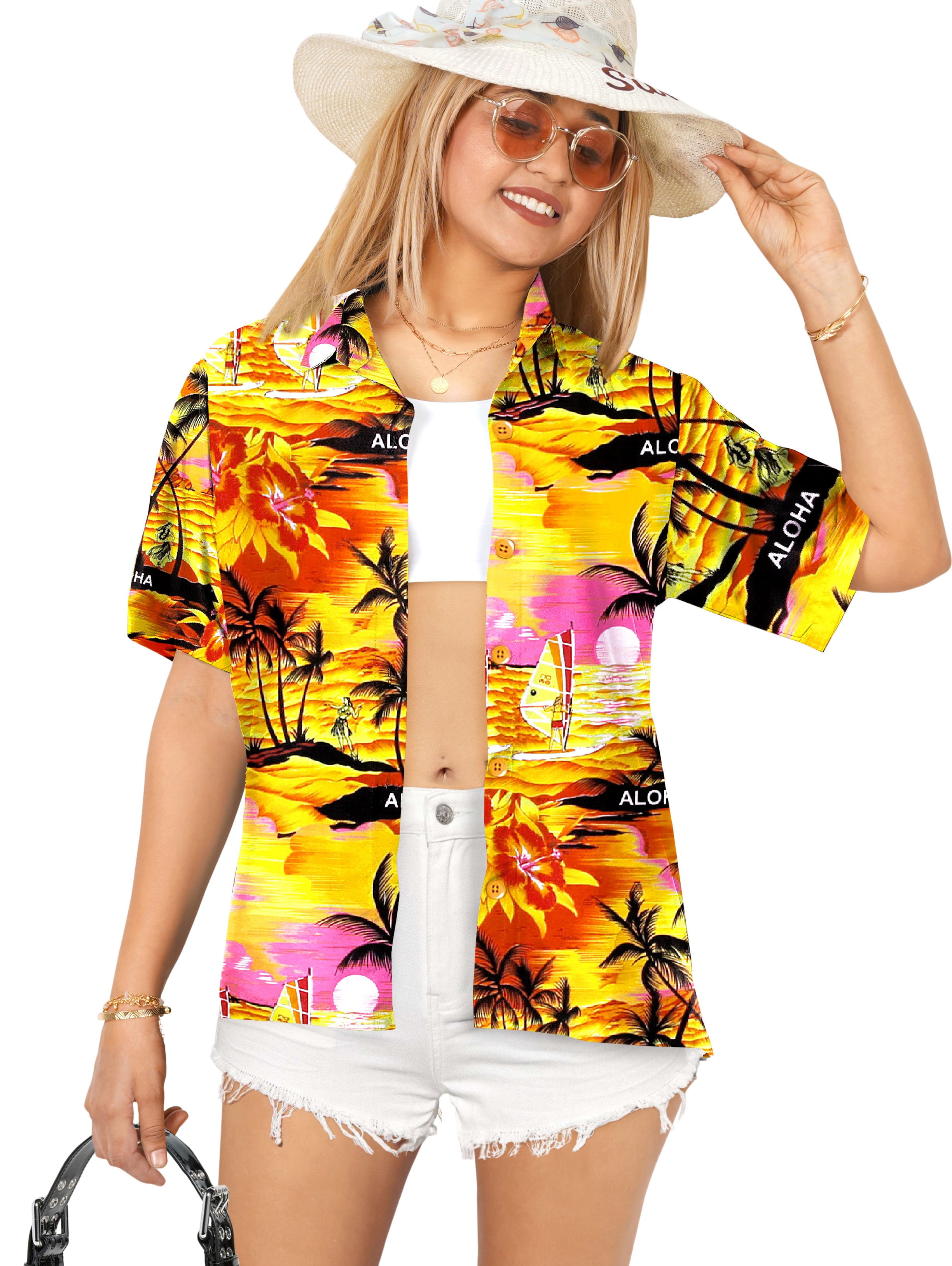 HAPPY BAY Hawaiian Shirts Womens Casual Summer Beach Party Blouses ...
