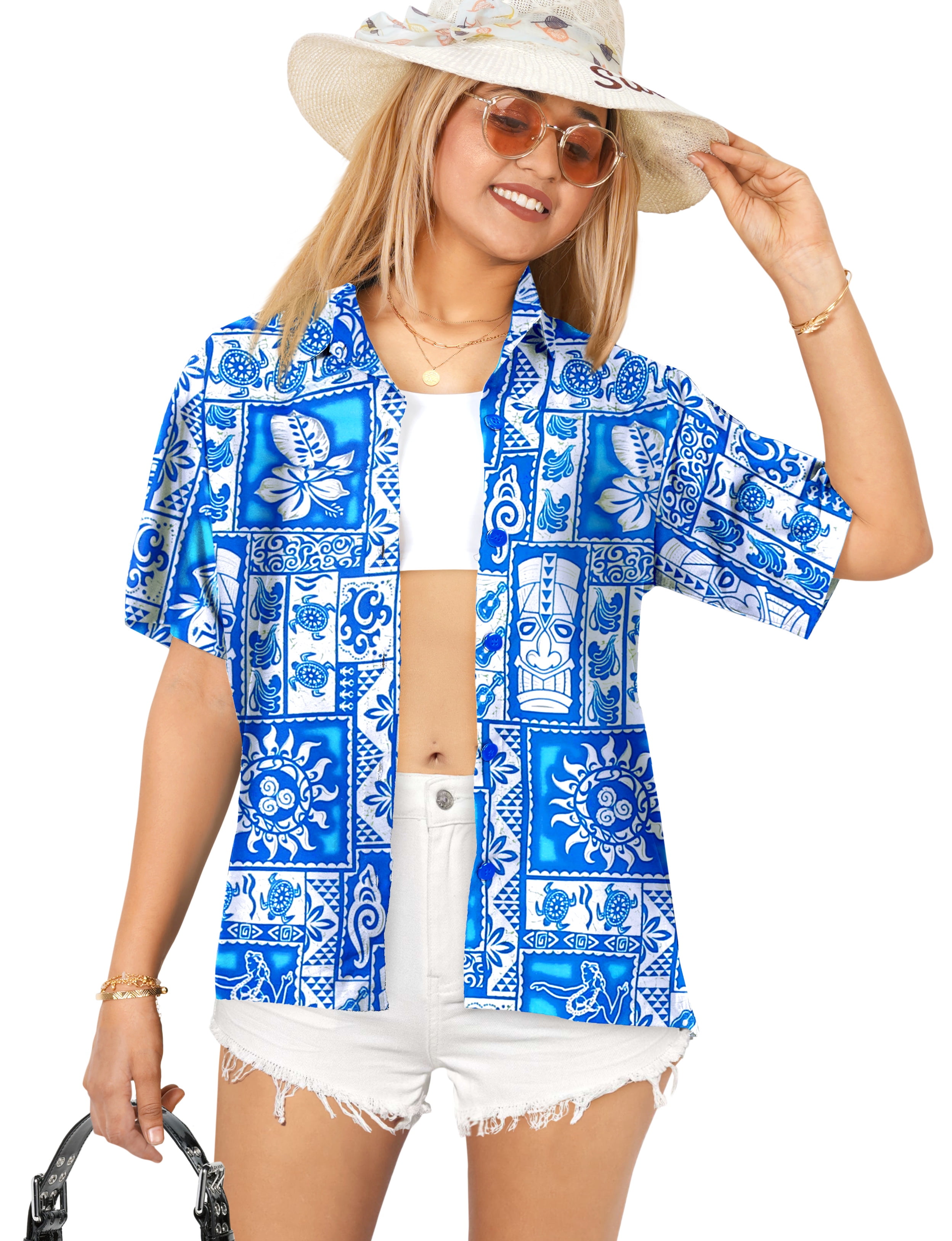 HAPPY BAY Hawaiian Shirts Womens Casual Summer Beach Party Short Sleeve ...