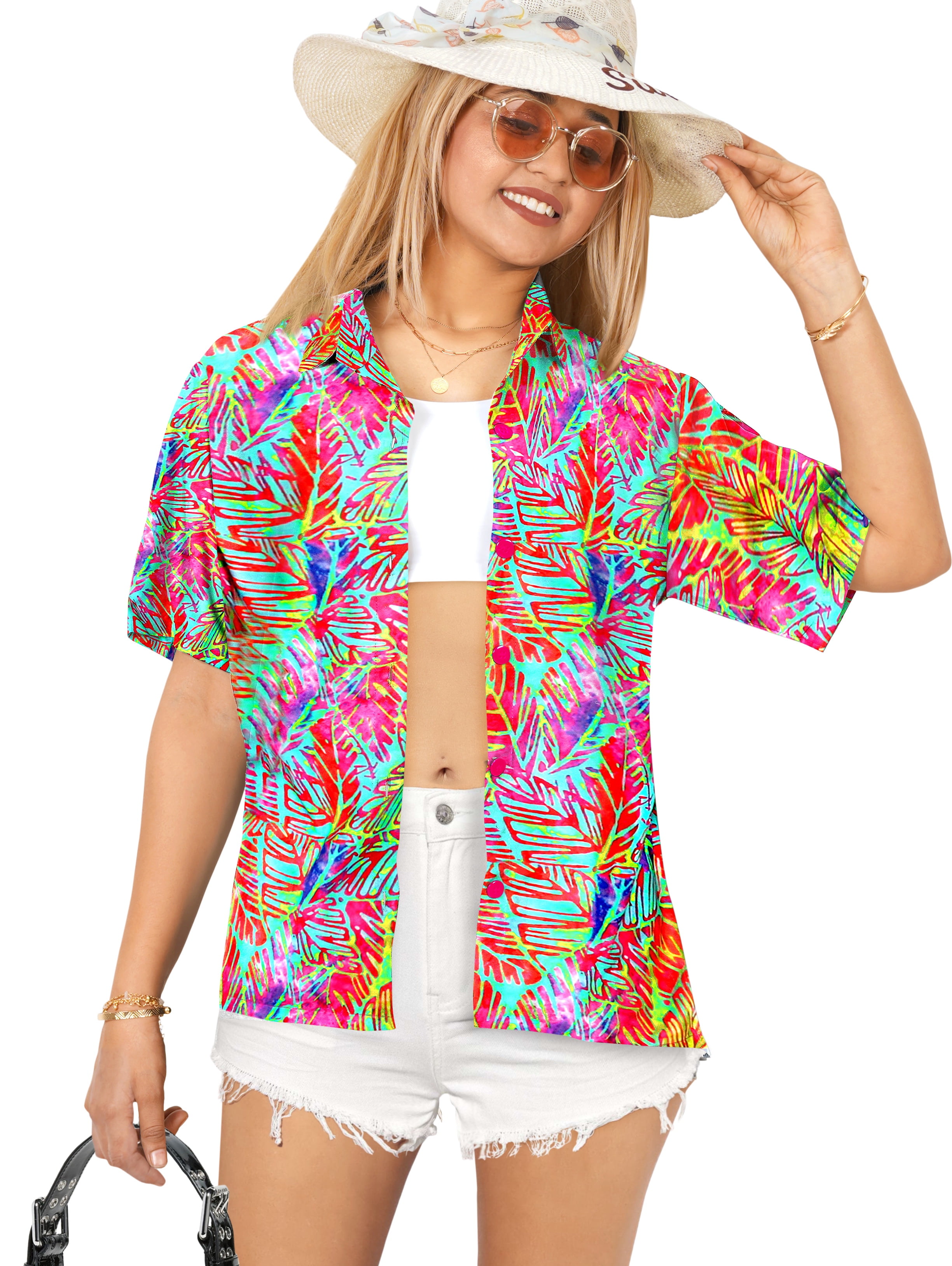HAPPY BAY Hawaiian Shirts Womens Casual Tops Summer Button Down Beach ...