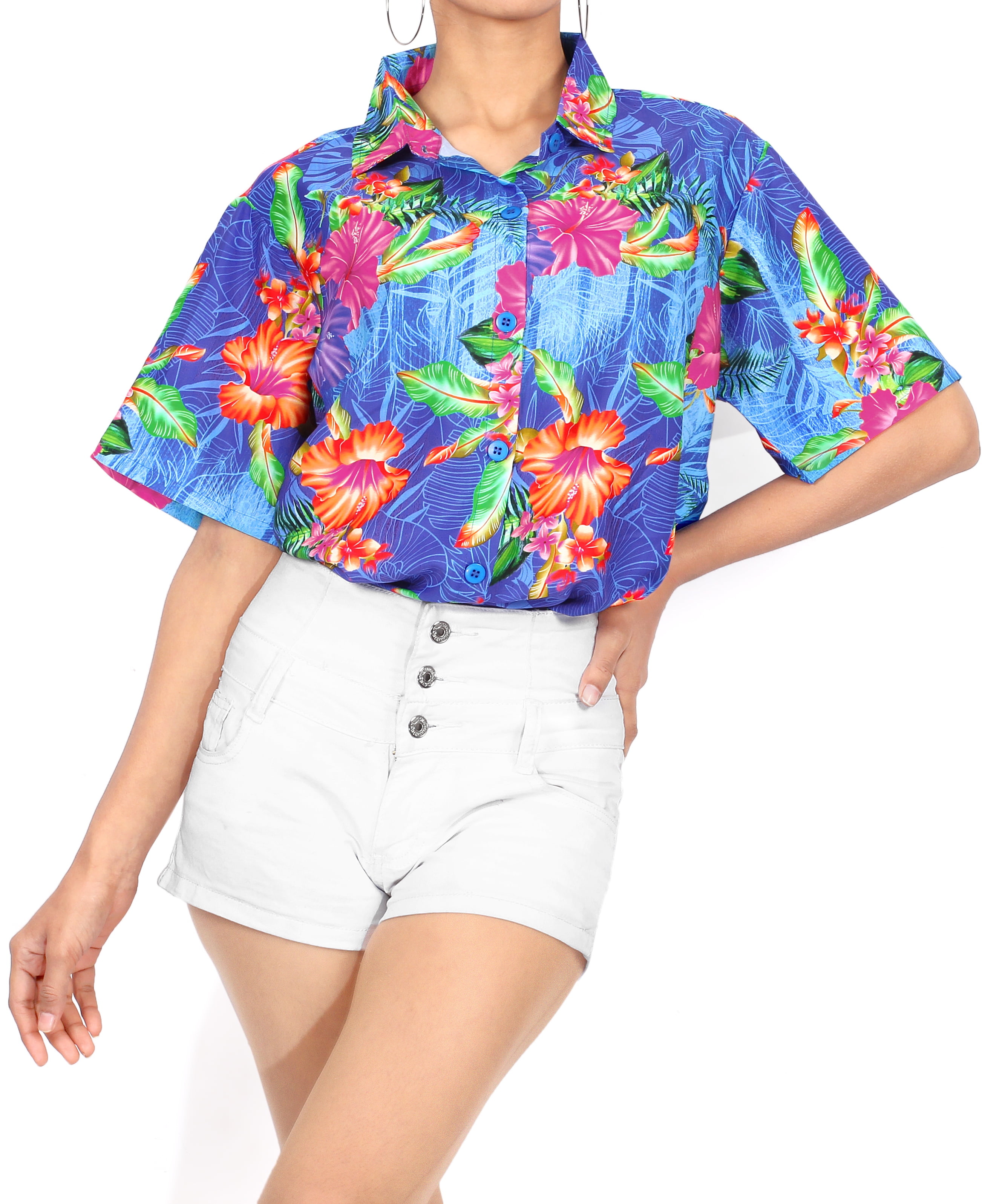 HAPPY BAY Hawaiian Shirts Womens Floral Summer Beach Party Blouses ...
